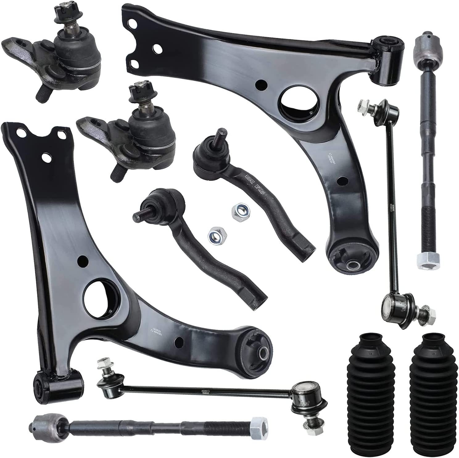 12pc Front Lower Control Arms Sway Bar Links Tie Rods Suspension Kit