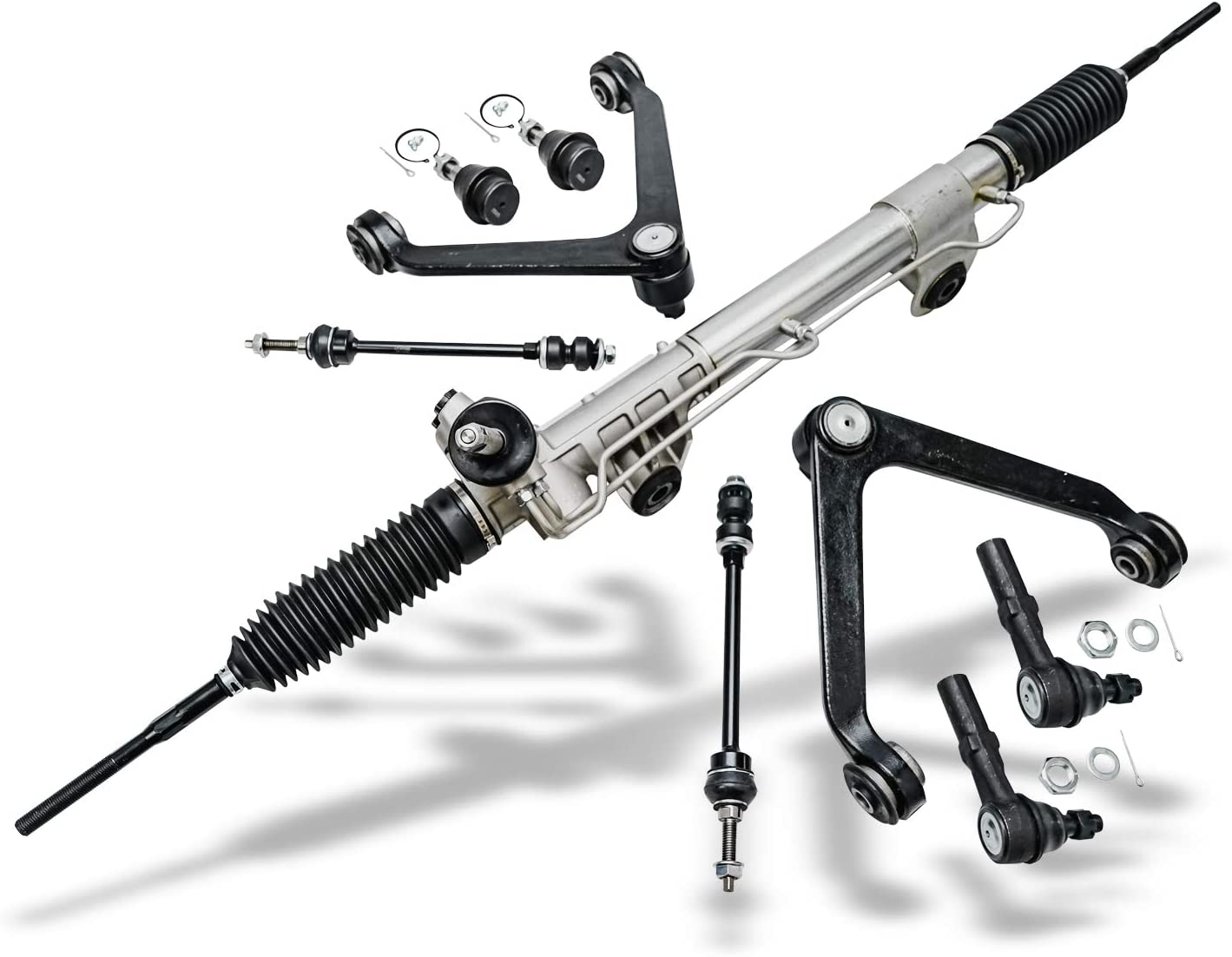 9pc Power Steering Rack and Pinion Upper Control Arms Tie Rods ...
